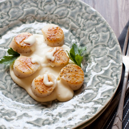 Pan-Seared Scallops with a Gruyère Cheese Sauce - The Little Kitchen